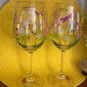 Dining | Spring Handpainted Large Wine Glasses 2 Glasses New | Poshmark